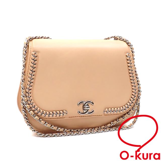 中古 シャネル ショルダーバッグ レディース ベージュ系 カーフレザー 肩掛け 斜め掛け