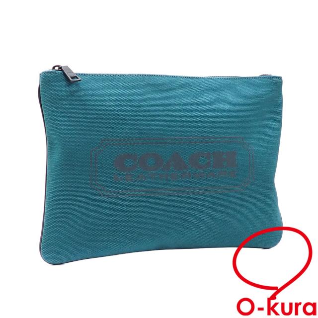 中古未使用品 コーチ クラッチバッグ メンズ グリーン系 緑 キャンバス レザー C7948G