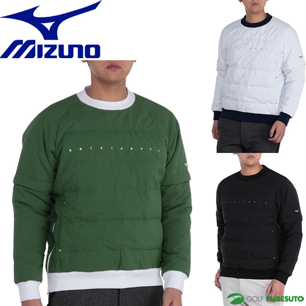 ミズノ ゴルフ 2WAY 長袖 半袖 ブレスサーモテックライニング プルオーバー ダウン メンズ E2MEB504 トップス ゴルフウェア 2024年秋冬モデル 秋冬ウェア Mizuno Golf E2MEB50401 E2MEB50409 E2MEB50433 袖取り外し 発熱機能 ブルゾン 防寒