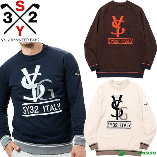 SY32 by SWEET YEARS 長袖 クルーネックセーター ニット SYGロゴ メンズ SYG-24A042 トップス ゴルフウェア 2024年秋冬モデル 秋冬ウェア エスワイサーティトゥ バイ スウィートイヤーズ SYG24A042 SYG LOGO CREW NECK SWEATER