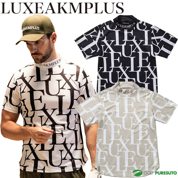 リュクスエイケイエムプラス 半袖 モックネックシャツ Tシャツ 総柄 メンズ LAT-25004 LAT25004 2025年春夏モデル LUXEAKMPLUS 春夏ウェア 吸水速乾 ゴルフウェア
