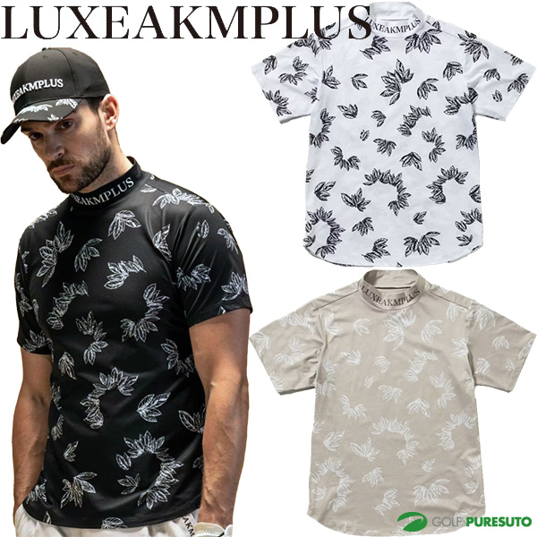 リュクスエイケイエムプラス 半袖 モックネックシャツ Tシャツ ローレルパターン メンズ LAT-25006 LAT25006 2025年春夏モデル LUXEAKMPLUS 春夏ウェア 吸水速乾 UVカット ゴルフウェア