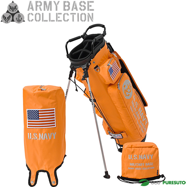 【全国50本限定】アーミーベースコレクション 9.0型 キャディバッグ スタンドバッグ ABC-064SB U.S. NAVY スタンド オレンジ アイアンカバー付き オレンジ ABC064SB メンズ レディース ユニセックス スタンド式 フード付き ネームプレート刻印無料！