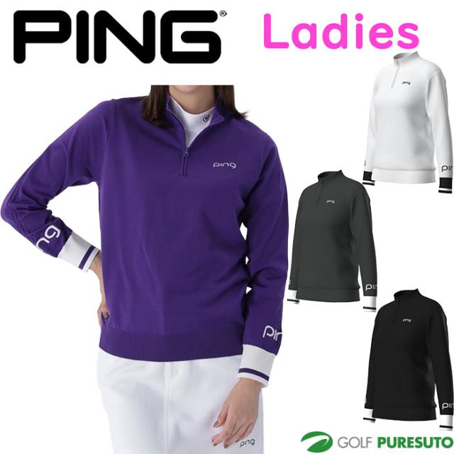 【レディース】ピン ゴルフ ハーフジップ 袖ロゴ ジャカードニット 622-5275900 ゴルフウェア トップス 2025年秋冬モデル PING GOLF