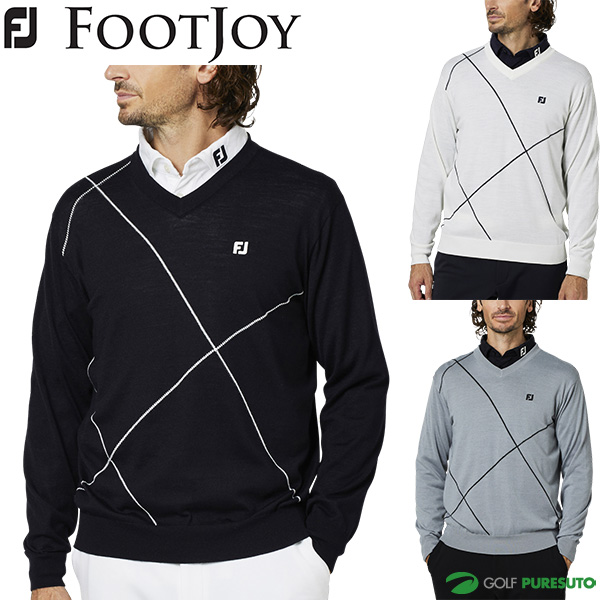 フットジョイ 長袖 Vネック セーター クロップドアーガイル ミッドレイヤー ミドラー メンズ FJ-F25-M08 38565／38566／38567 ニット トップス ゴルフウェア 2025年秋冬モデル FOOTJOY 秋冬ウェア