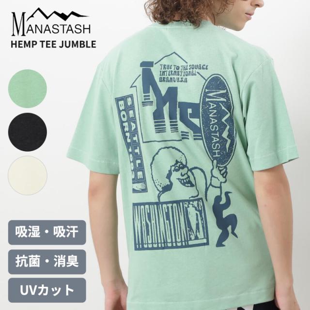 マナスタッシュ メンズ プリント 半袖Tシャツ MANASTASH ヘンプ オリジナル ロゴ Tシャツ カットソー 792-5134005