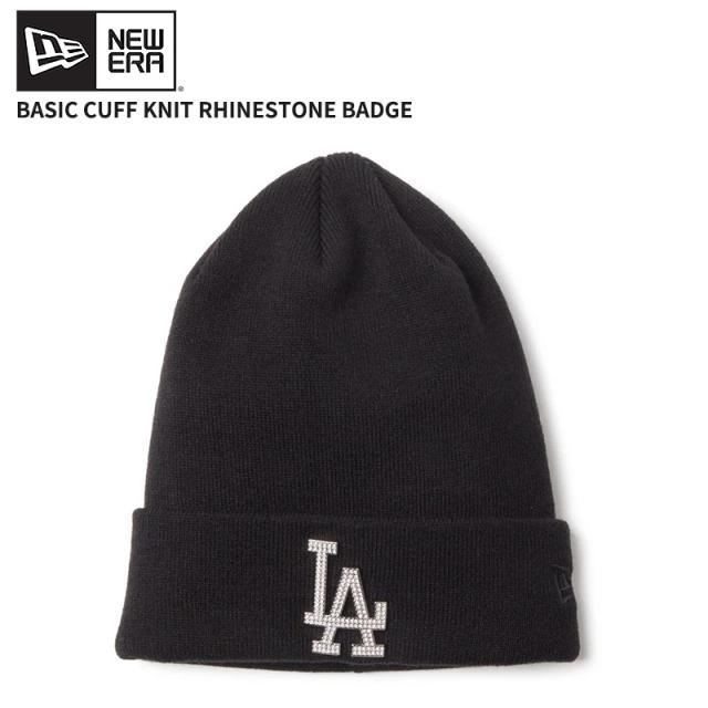 ニューエラ メンズ ニット帽 ビーニー レディース NEW ERA ベーシック カフニット ラインストーン Rhinestone Badge ロサンゼルス・ドジャース ブラック 秋 冬 14670024