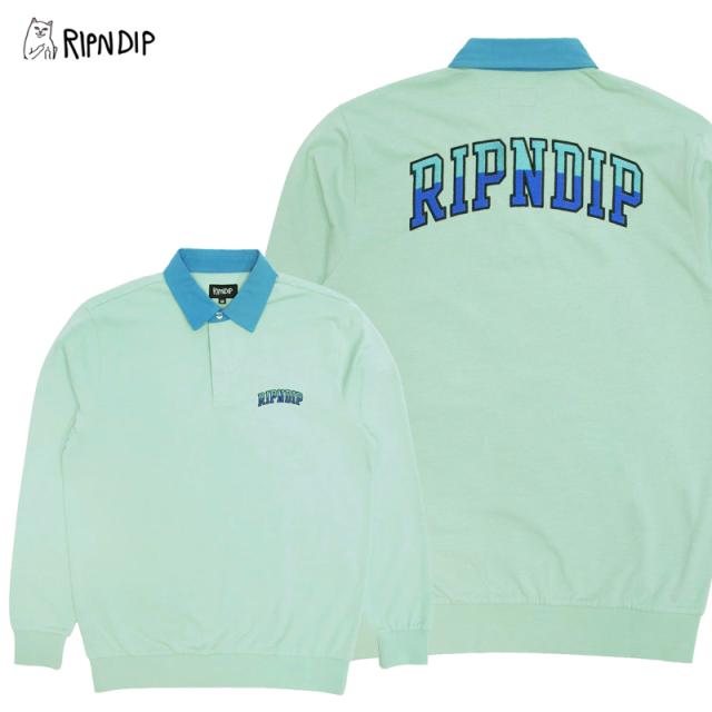 リップンディップ RIPNDIP Team Spirit Long Sleeve Rugby Sage ラグビーシャツ ラガーシャツ カットソー 長袖 男性 メンズ rnd9510