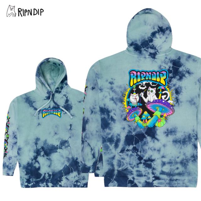 リップンディップ RIPNDIP Psychedelic Garden Hoodie Navy Aqua Lightning Wash スウェット フード プルオーバー パーカー 男性 メンズ rnd9737