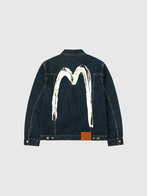 EVISU エヴィス ジーンズ 大黒 エビス デニムジャケット 3rd 4th Gジャン ゆったり 2EAHTM5DJ1003XXDN Washed Brushstroke Daikoku Print Regular Fit Denim Jacket