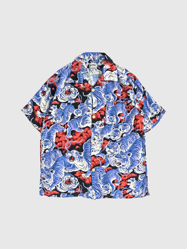 HOUSTON ヒューストン シャツ 百虎 アロハシャツ メンズ レディース 大きいサイズ ONE HUNDRED TIGERS ALOHA SHIRT 半袖シャツ 開襟 総柄 柄シャツ 41022