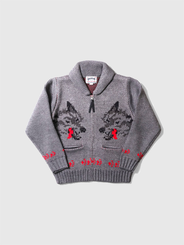HOUSTON ヒューストン カウチン ニット セーター メンズ レディース COWICHAN SWEATER WOLF ウルフ オオカミ カーディガン スカジャン ビンテージ 22235
