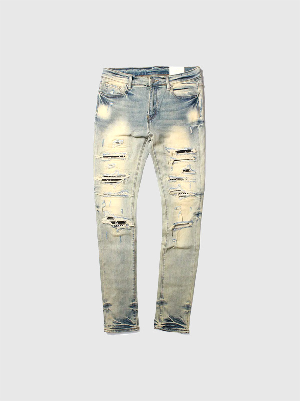 mnml ミニマル スキニー X165 PASLEY STRETCH DENIM ペイズリー ストレッチ デニム ダメージ加工 ブリーチ スキニーパンツ ダメージジーンズ 23ML-SP222D