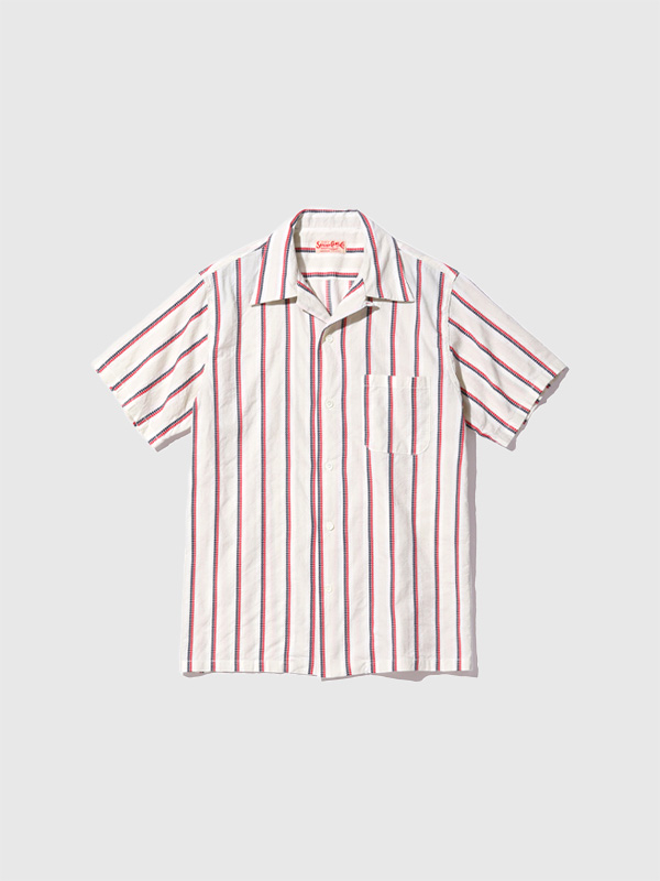 SUGAR CANE シュガーケーン オープン シャツ 半袖 メンズ レディ—ス HEART STRIPE OPEN SHIRT ハート ストライプ オープンシャツ 開襟 ハート柄 シャンブレー SC39119