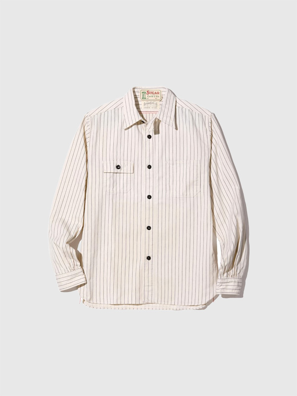 SUGAR CANE シュガーケーン シャツ 長袖 メンズ レディース カジュアル FICTION ROMANCE 8.5oz.WHITE WABASH STRIPE WORK SHIRT ホワイト ウォバッシュ SC27076