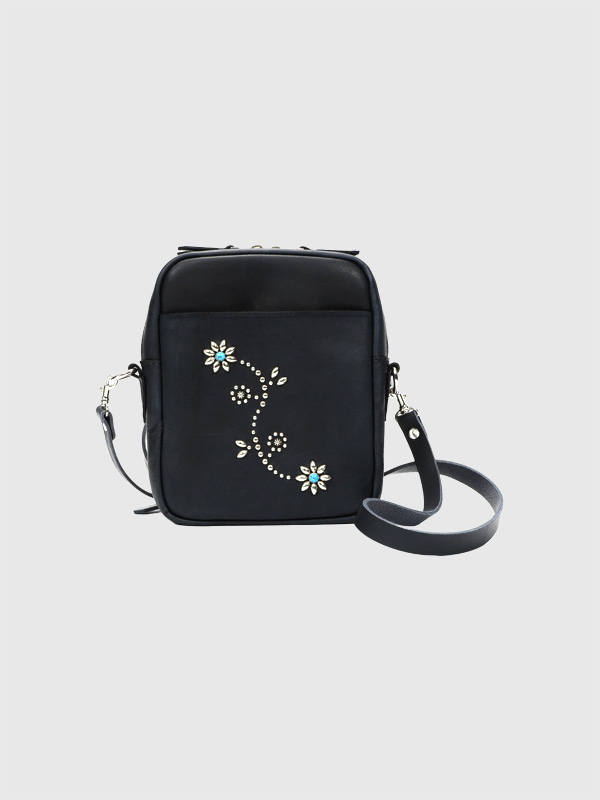 TMT レザー ショルダーバッグ メンズ レディース 斜め掛け 牛革 スタンダードリベット社 ターコイズ フラワー INDIGO LEATHER SHOULDER STADS BAG 藍染 TBAS2501