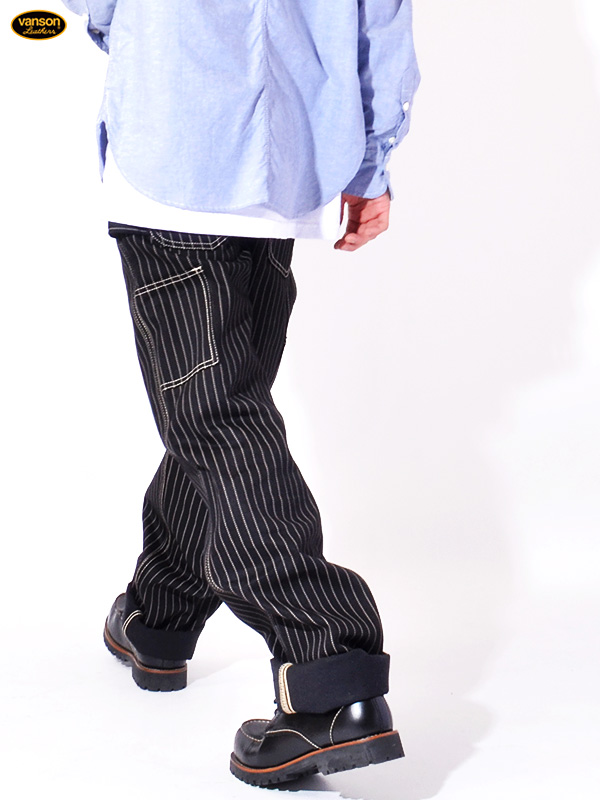 VANSON バンソン パンツ ペインターパンツ デニム メンズ レディース ウォバッシュ ストライプ ワークパンツ NVBL-301-BW