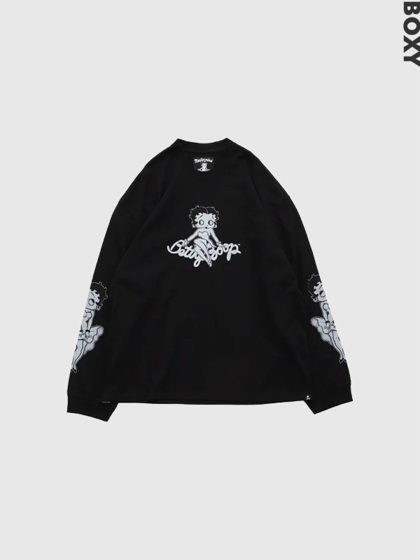 MASTERMIND WORLD × BETTY BOOP マスターマインド ワールド Tシャツ 長袖 ベティちゃん コラボ スカル ハート ボクシー フィット BOXY FIT MW25C15-TS206 BOXY L/S TEE