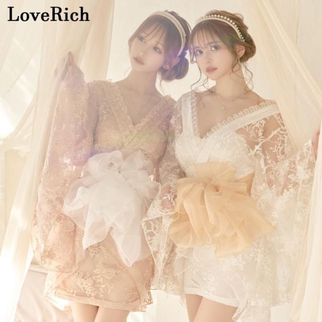 LoveRich ラブリッチ 刺繍 総レース ミニ ふわふわ オーガンジー 帯 花魁 着物 ドレス コスプレ イベント ハロウィン キャバドレス [1142]