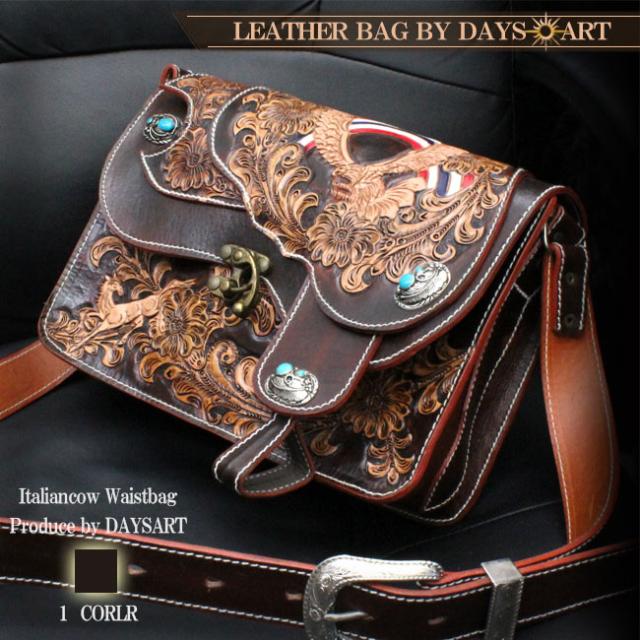 本革 ショルダーバッグ フラワーカービング 打ち掛け留め具 硬質レザー メッセンジャーバッグ メディスンバッグ 斜め掛け  牛革 メンズ バイカー かばん 鞄 レザーバッグ   【ギフト】   lb136