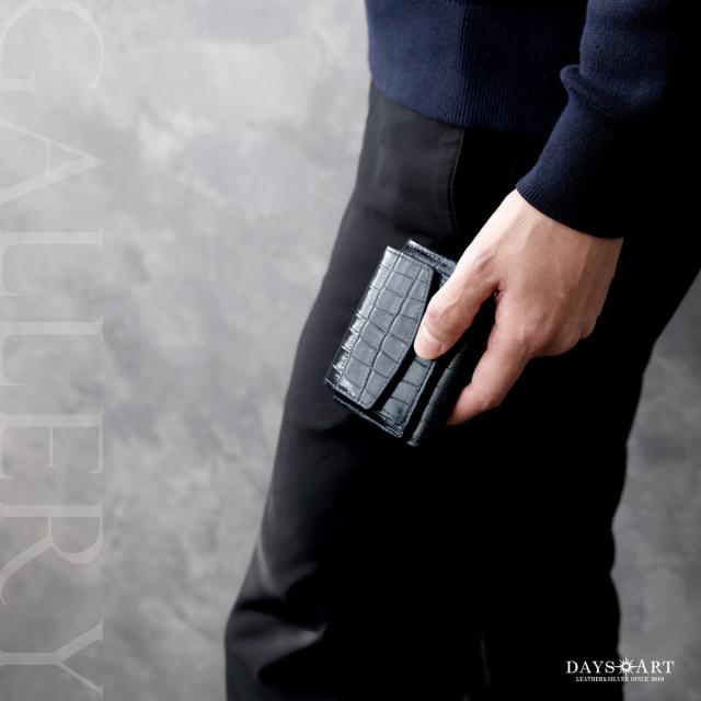 小さい財布 革財布 メンズ 本革 型押しクロコ 牛革 キャッシュレス財布