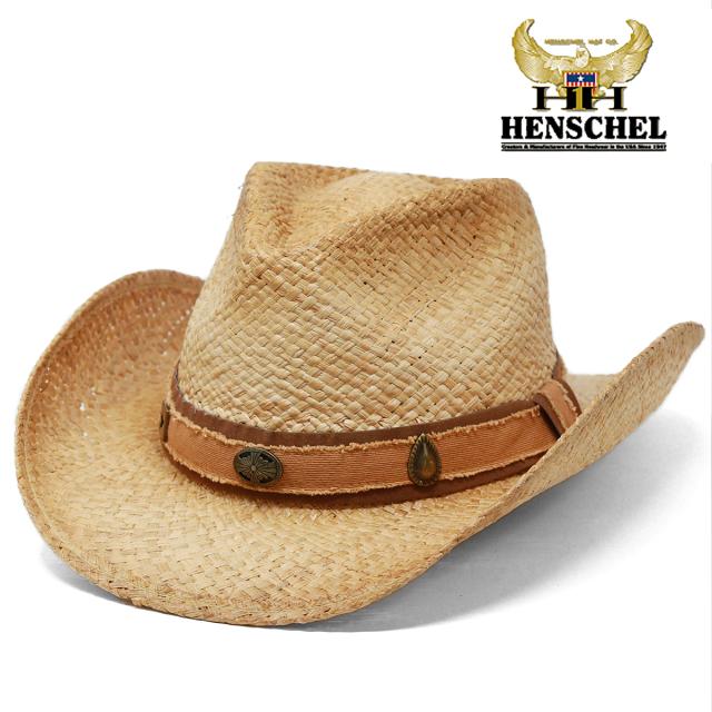 メンズ 春夏 麦わら帽子 ラフィア ウエスタンハット HENSCHEL ハット 大きいサイズ ストローハット 帽子 涼しい 送料無料 ナチュラル Mサイズ Lサイズ XLサイズ / ナチュラル［ straw hat ］［ cowboy hat］/ ギフト プレゼント 誕生日 ラッピング無料
