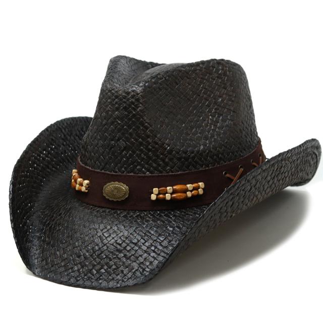 ストローハット メンズ ペーパー カウボーイ ウッドビーズ バックル ベルト 帽子 夏 California Hat