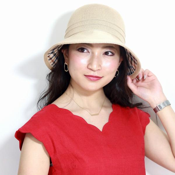 DAKS レディース 綿ロード ダウンハット 日本製 チェック 柄 春 夏 帽子 Mサイズ 婦人 ダックス サマーニット ミセス クロシェハット 涼しい 日よけ UV対策 手洗い可 帽子 つば裏 ハウスチェック / ベージュ［ hat ］母の日 ギフト 女性 誕生日 プレゼント 帽子 敬老の日