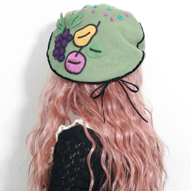 かわいい ベレー帽 レディース 秋冬 ステンドグラスベレー 果物