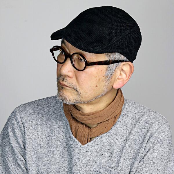 STETSON ハンチング 帽子 メンズ 麻 春夏 通気性 日本製 サマーニット フリーサイズ (ステットソン) 持ち運び ハンチング帽 春 夏 無地 リネン 麻ニット 涼しい 紳士 帽子 ブランド ロゴ ブラック 黒 父の日