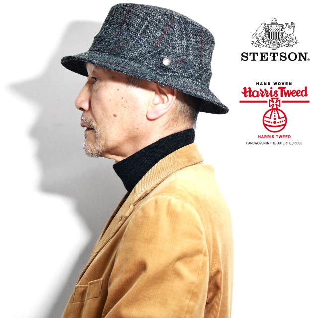 STETSON ステットソン メンズ サファリハット 帽子 ハット キルティング チェック柄 冬 ハリスツイード 日本製 秋冬 グレー 紳士 父 ギフト グレー [ bucket hat ] 40代 50代 60代 ファッション シニア コーデ 小物 秋 冬 帽子通販 ギフト プレゼント 父の日