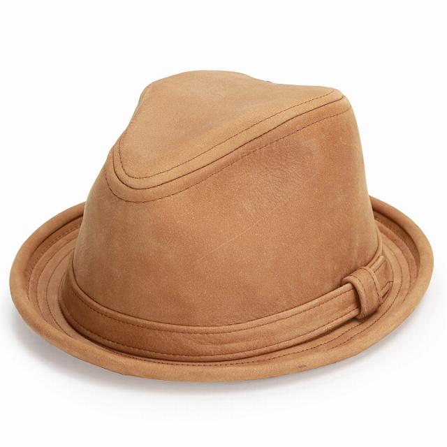 ニューヨークハット 帽子 中折れ レザー ヴィンテージ風 本革 ショートブリム 9290 Vintage Leather Fedora 茶 ラスト