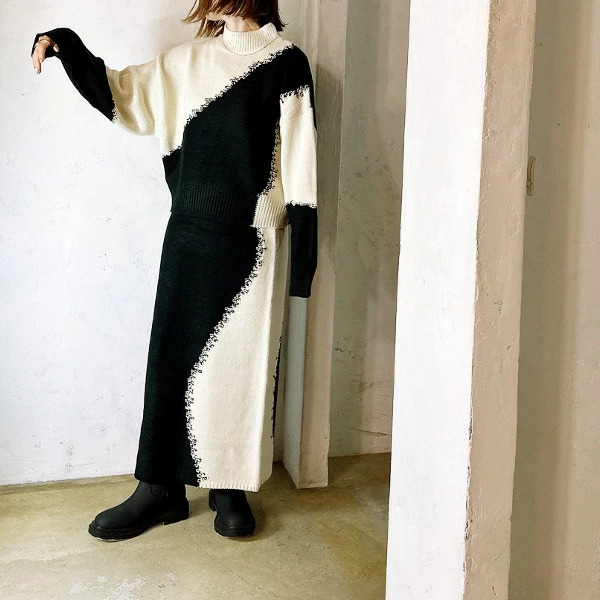 【即納】BLUE LOTUS select ブルーロータスセレクト  BLUE LOTUS select ブルーロータスセレクト 61342 バイカラーニットSK スカート ボトムス【2023】【AW】【2023秋冬】【2023AW】【入荷】