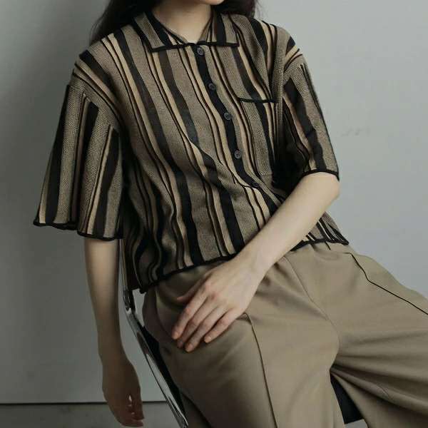 【即納】anuke アンヌーク anuke　Stripe Knit Shirts ストライプニットシャツ 62520512 船曳ひろみ【2025】【AW】【2025夏秋】【2025AW】【入荷】