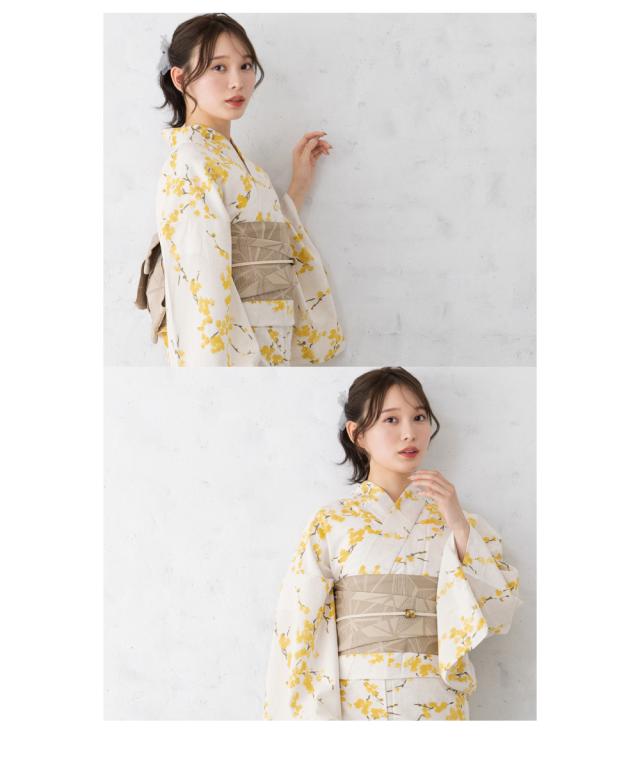 浴衣 セット レディース 浴衣セット 半幅帯 2024新作 大人 3点セット 白 黄色 イエロー ベージュ 花 帯 夏 Sサイズ フリーサイズ 送料無料 浴衣 セット レディース 浴衣セット 半幅帯 2024新作 大人 3点セット