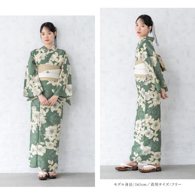 浴衣 セット レディース 浴衣セット 半幅帯 2024 大人 3点セット ベージュ 花 ポリエステル Sサイズ フリーサイズ 送料無料 浴衣 セット レディース 浴衣セット 半幅帯 2024 大人 3点セット