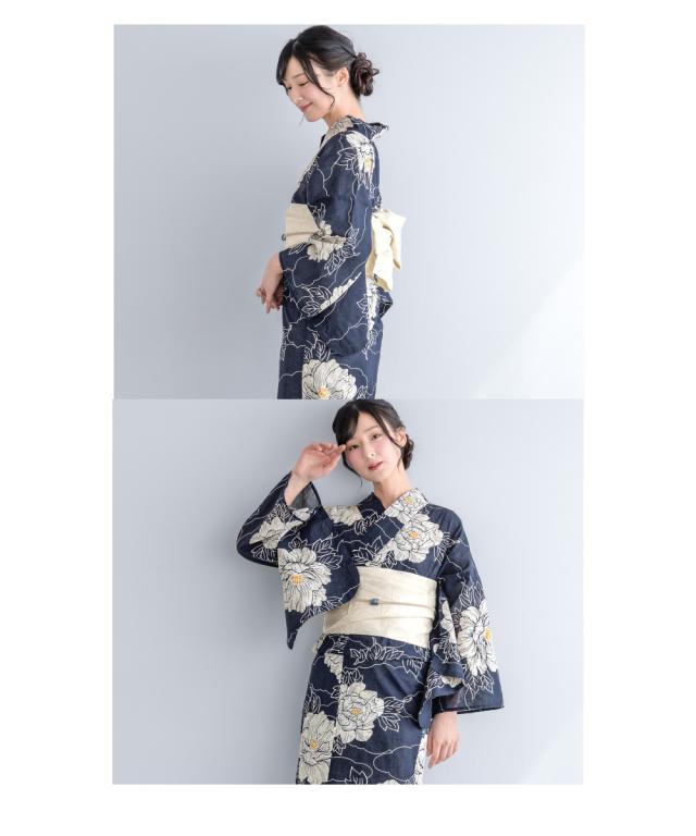 浴衣 セット レディース 浴衣セット 半幅帯 2025新作 3点セット 簡単 涼しい 紺 白 牡丹 レトロ 花柄 フラワー 綿麻 大人 おしゃれ トレンド 帯 下駄 フリーサイズ 送料無料 浴衣 セット レディース 浴衣セット 半幅帯 2025新作 3点セット 簡単