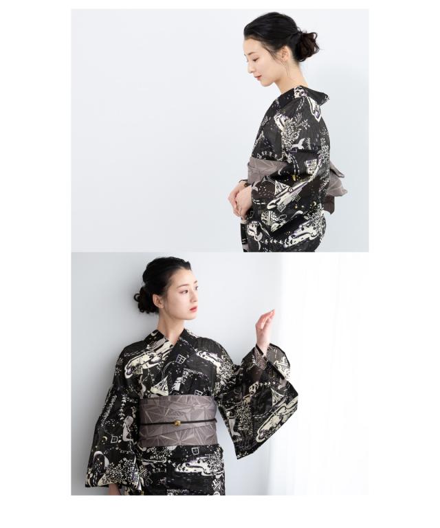 浴衣 セット レディース 浴衣セット 半幅帯 2025新作 みすゞうた 3点セット 黒 白 グレー モダン 大人 おしゃれ 可愛い みすずうた 金子みすゞ 帯 下駄 フリー 送料無料 浴衣 セット レディース 浴衣セット 半幅帯 2025新作 みすゞうた 3点