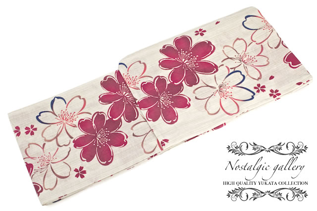 レディース浴衣 花火大会 夏祭り 女性用 ブランド bonheur saisons（ボヌールセゾン） Nostalgic Gallery「懐」 薄茶色 ベージュ ピンク 桜 綿麻 女性浴衣【フリーサイズ】【浴衣】