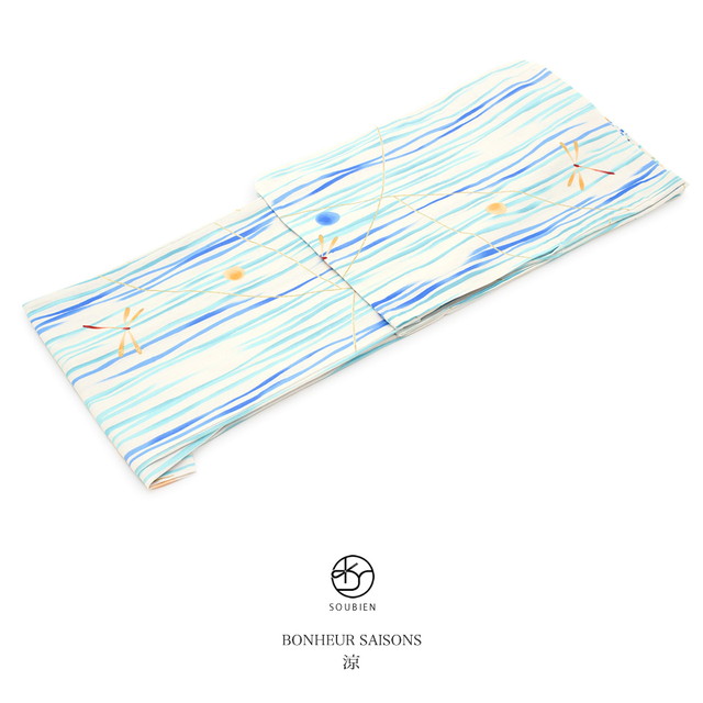 浴衣 レディース bonheur saisons ボヌールセゾン 水色 ライトブルー 白 青 雨縞 水玉 蜻蛉 トンボ ラメ 綿 夏祭り 花火大会 女性用 仕立て上がり 【フリーサイズ】【送料無料】