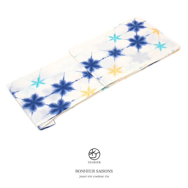 浴衣 レディース bonheur saisons ボヌールセゾン 白系 クリームホワイト 青 水色 ぼかし 絞り染風 花 綿 紅梅織り 夏祭り 花火大会 女性用 仕立て上がり 【フリーサイズ】