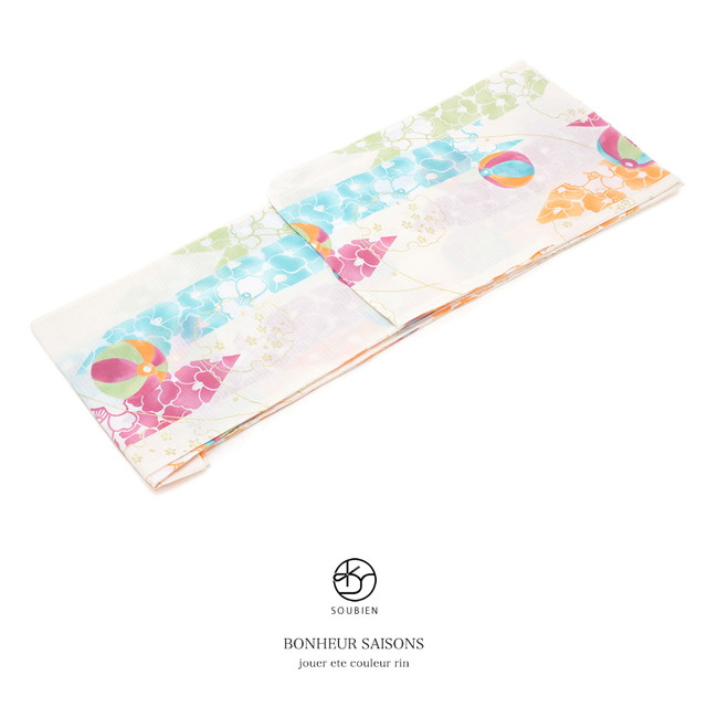 浴衣 レディース bonheur saisons ボヌールセゾン 白系 カラフル 橙色 赤 水色 緑 雪輪 椿 紙風船 ラメ 綿 紅梅織り 夏祭り 花火大会 女性用 仕立て上がり 【フリーサイズ】