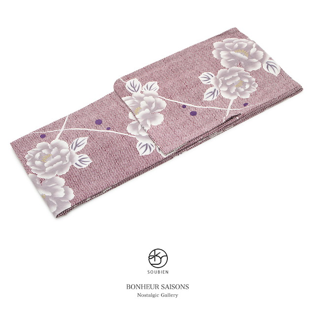 浴衣 レディース bonheur saisons ボヌールセゾン 紫色 パープル 鹿の子 牡丹 ぼたん 花柄 露芝 ラメ 綿麻 手捺染 手縫い 夏祭り 花火大会 女性用 仕立て上がり 【フリーサイズ】【送料無料】