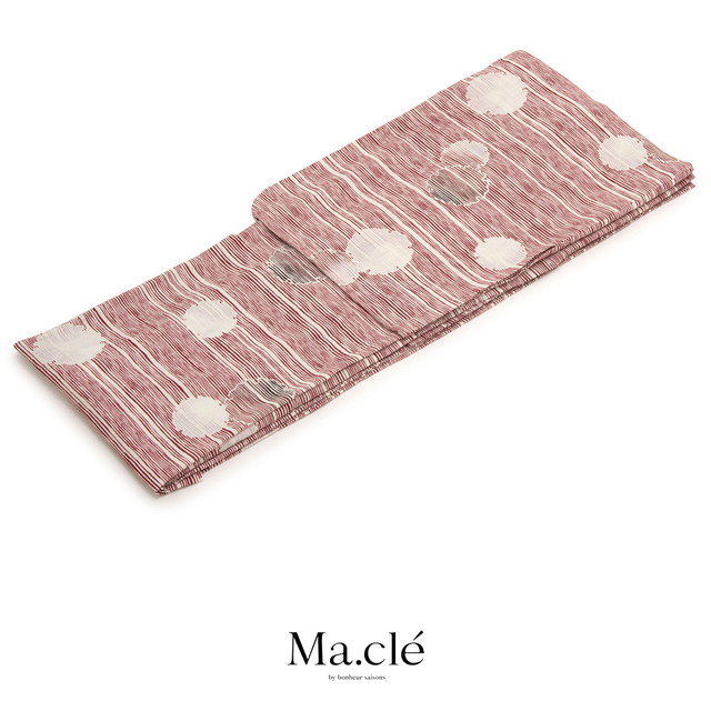 浴衣 レディース bonheur saisons ボヌールセゾン 赤 レッド 白 雪輪 ゆきわ 横縞 綿 変わり織り 夏祭り 花火大会 女性用 仕立て上がり 【S・フリー】