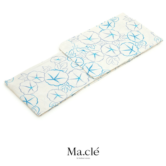 浴衣 レディース bonheur saisons ボヌールセゾン 白 オフホワイト 青 ブルー 朝顔 あさがお 花 綿 変わり織り 夏祭り 花火大会 女性用 仕立て上がり 【S・フリー】