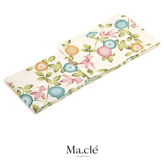 浴衣 レディース bonheur saisons ボヌールセゾン 白系 アイボリー 緑色 赤 茶橙色 菊 花 金魚 綿 レトロモダン 変わり織り ボヌールセゾン 夏祭り 花火大会 女性用 仕立て上がり 【S・フリー】【送料無料】