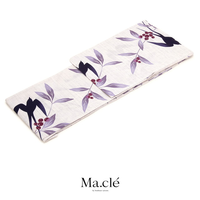 浴衣 レディース bonheur saisons ボヌールセゾン ピンク 紫色 パープル 紺色 つばめ 燕 南天 赤い実 掠れ横縞 綿 レトロモダン 変わり織り ボヌールセゾン 夏祭り 花火大会 女性用 仕立て上がり 【S・フリー】【送料無料】