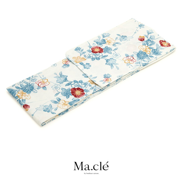 浴衣 レディース bonheur saisons ボヌールセゾン 白系 アイボリー 水色 椿 花 紅型風 花 綿 レトロ 変わり織り ボヌールセゾン 夏祭り 花火大会 女性用 仕立て上がり 【S・フリー】【送料無料】