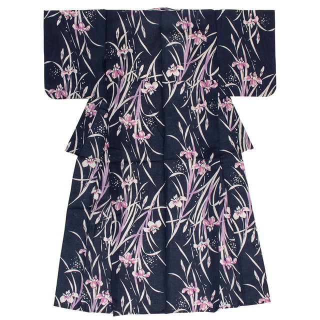 浴衣 レディース bonheur saisons ボヌールセゾン 紺 ネイビー 紫 菖蒲 あやめ 花 綿麻 変わり織 夏祭り 花火大会 女性用 仕立て上がり【送料無料】