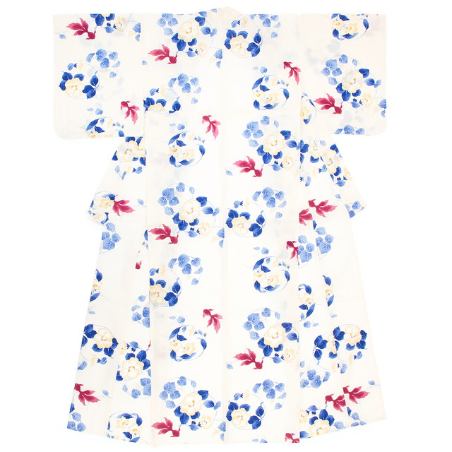 浴衣 レディース bonheur saisons ボヌールセゾン 白 オフホワイト 青 椿 ツバキ 金魚 花 綿麻 夏祭り 花火大会 女性用 仕立て上がり【送料無料】